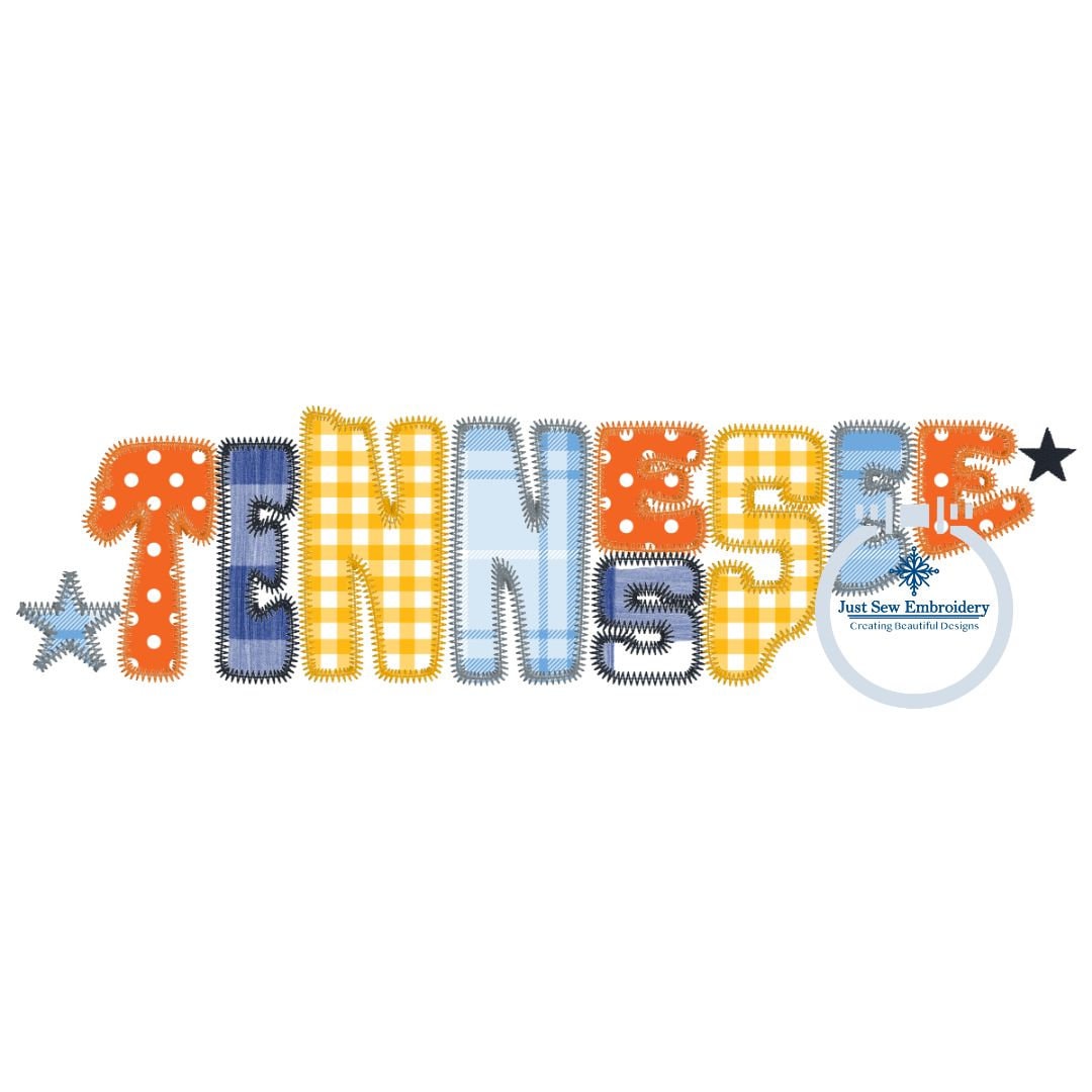 Tennessee Applique Embroidery State Shaped Letters Zigzag Stitch Two ...
