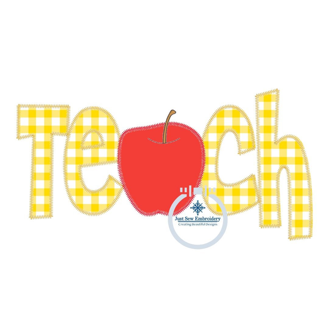 TEACH Apple Applique Embroidery Teacher Shirt Design Cute 3 Sizes 8x12 ...
