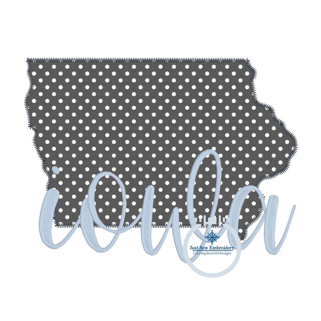 Iowa Applique State Satin Stitch Script Embroidery Overlapping State ...