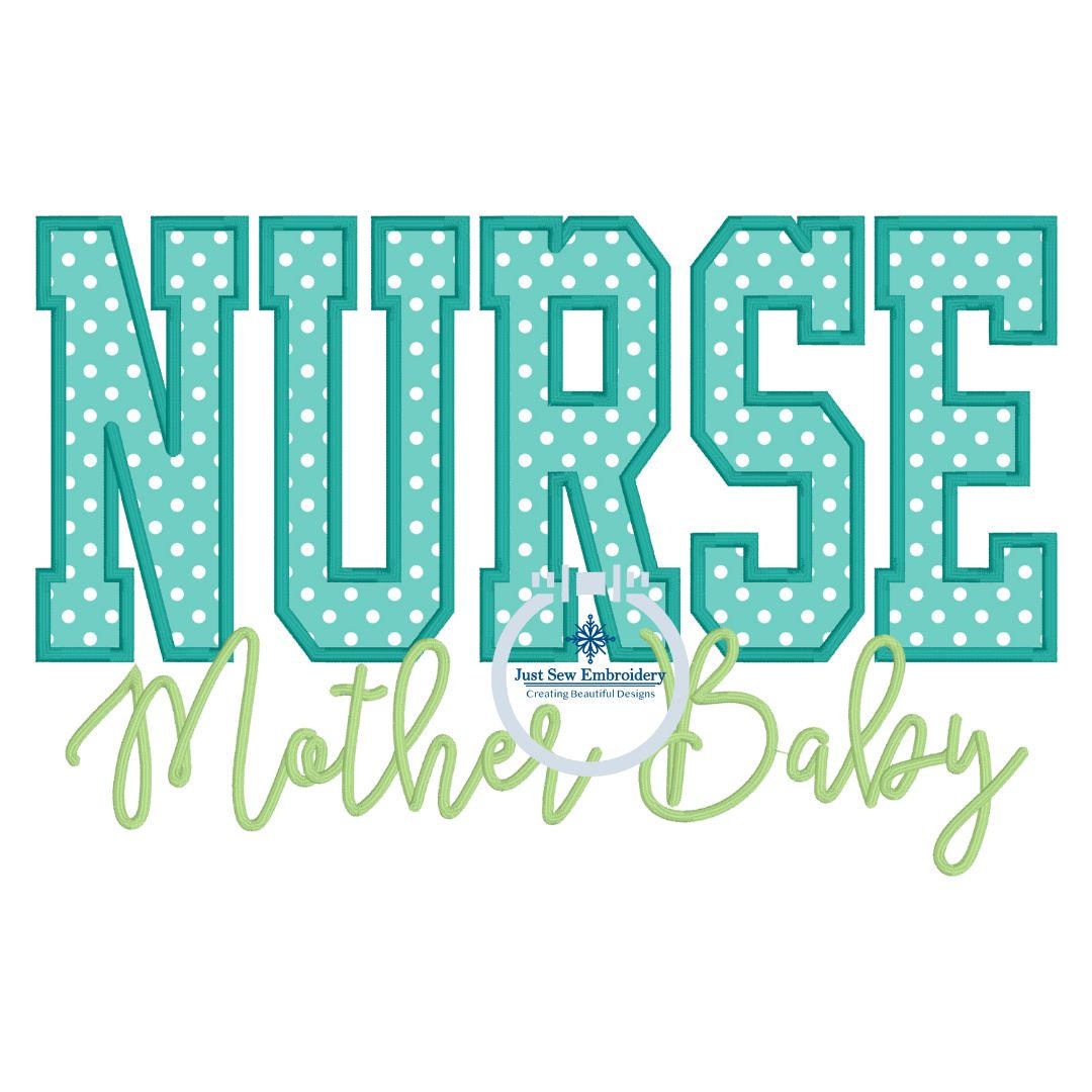 NURSE MOTHER BABY Block Satin Applique Embroidery Script Nursing Six ...