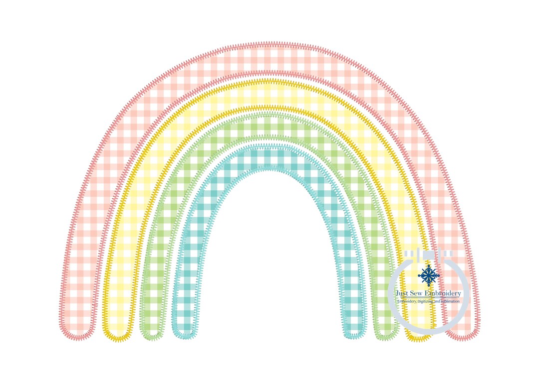 Boho Rainbow Applique Embroidery Zigzag and Raggy Edge Stitch Cute Full ...