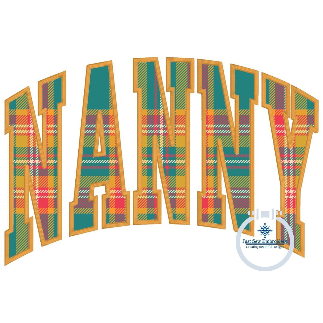 Nanny Arched Satin Applique Embroidery Design Five Sizes 5x7, 8x8, 6x10 ...