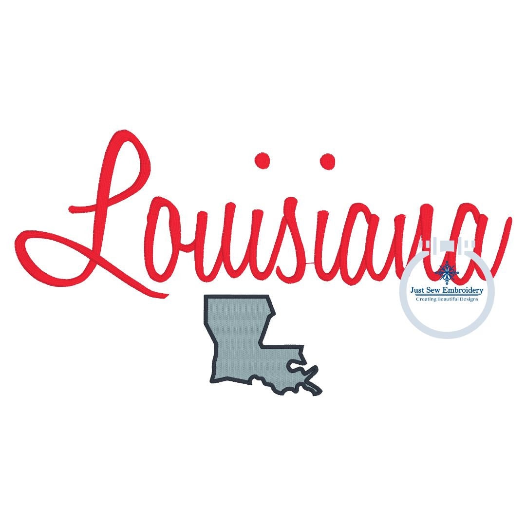 Louisiana Embroidery Design Satin Stitch Script With State in Four ...