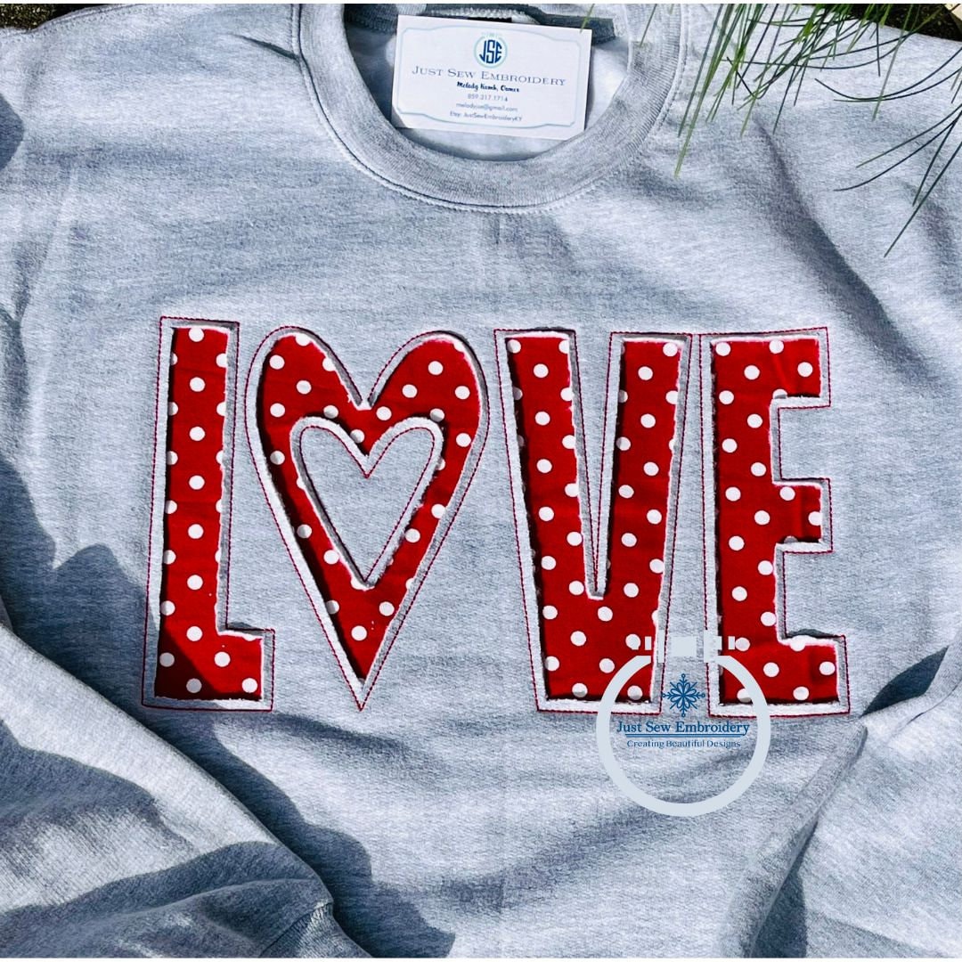 LOVE Heart Reverse Applique Embroidery Design Bean Stitch Five Sizes ...