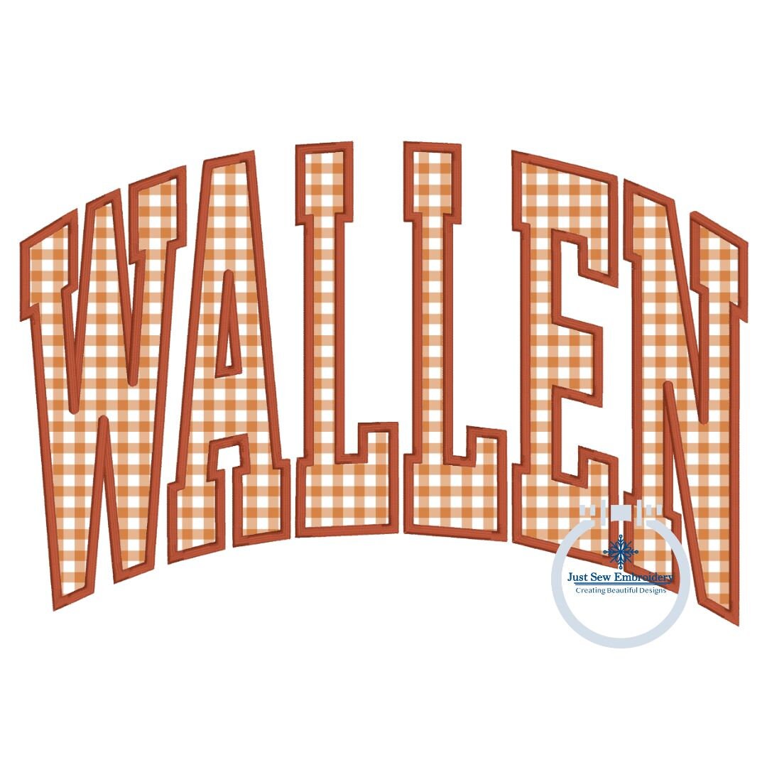 WALLEN Arched Satin Applique Embroidery Varsity Font Four Sizes 8x8 ...