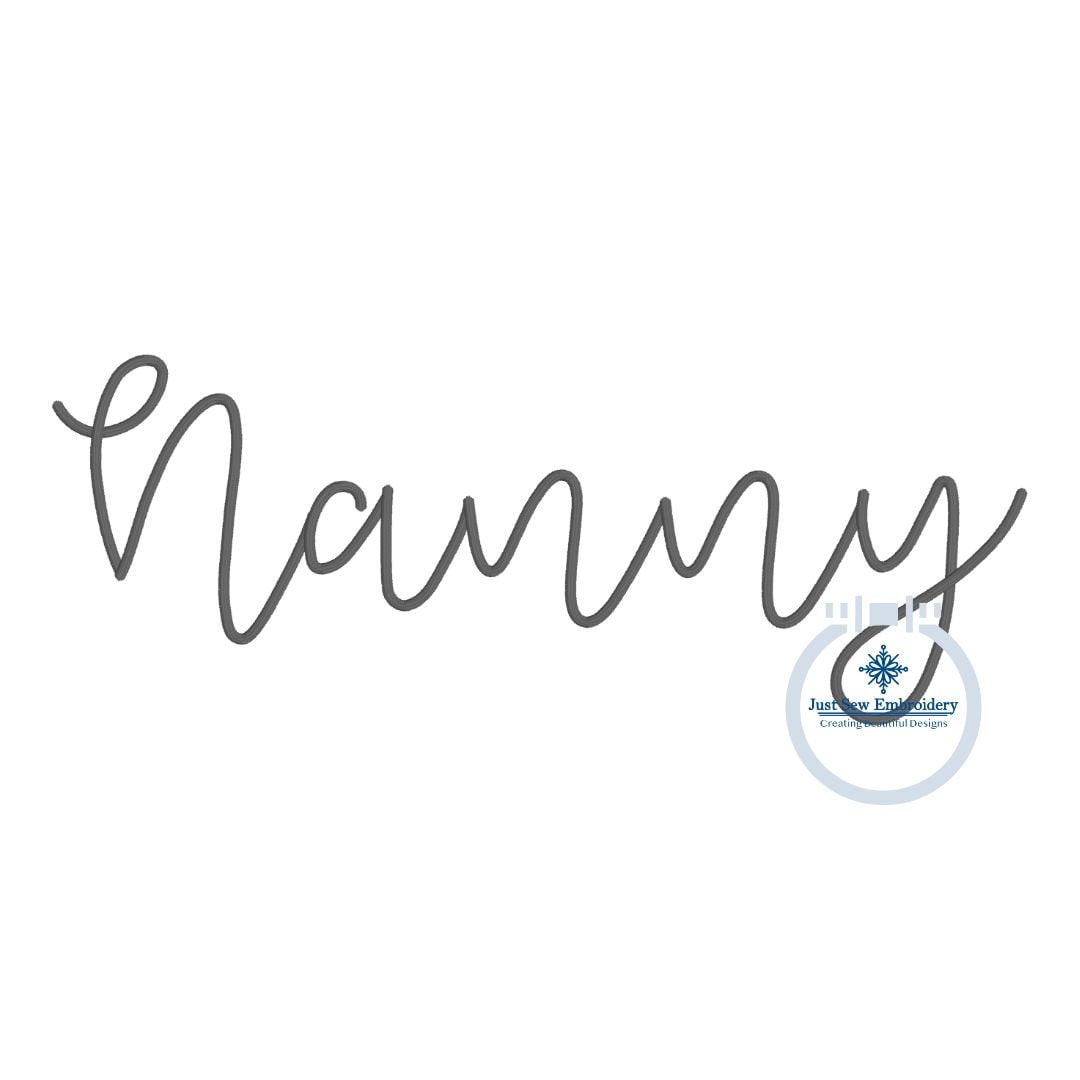 Nanny Embroidery Skinny Satin Script Design Four Sizes 5x7, 8x8, 6x10 ...