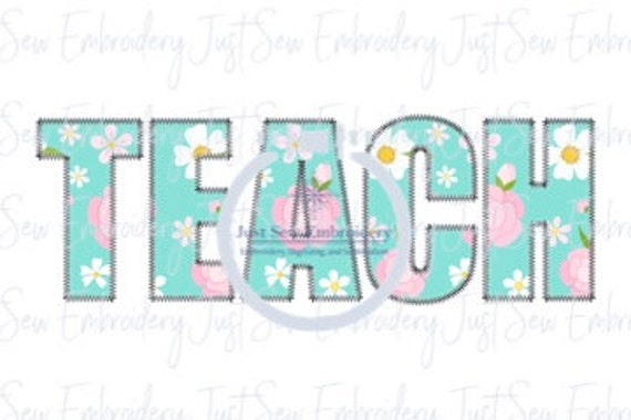 TEACH Block Zigzag Applique Embroidery Teacher Shirt Design | Etsy