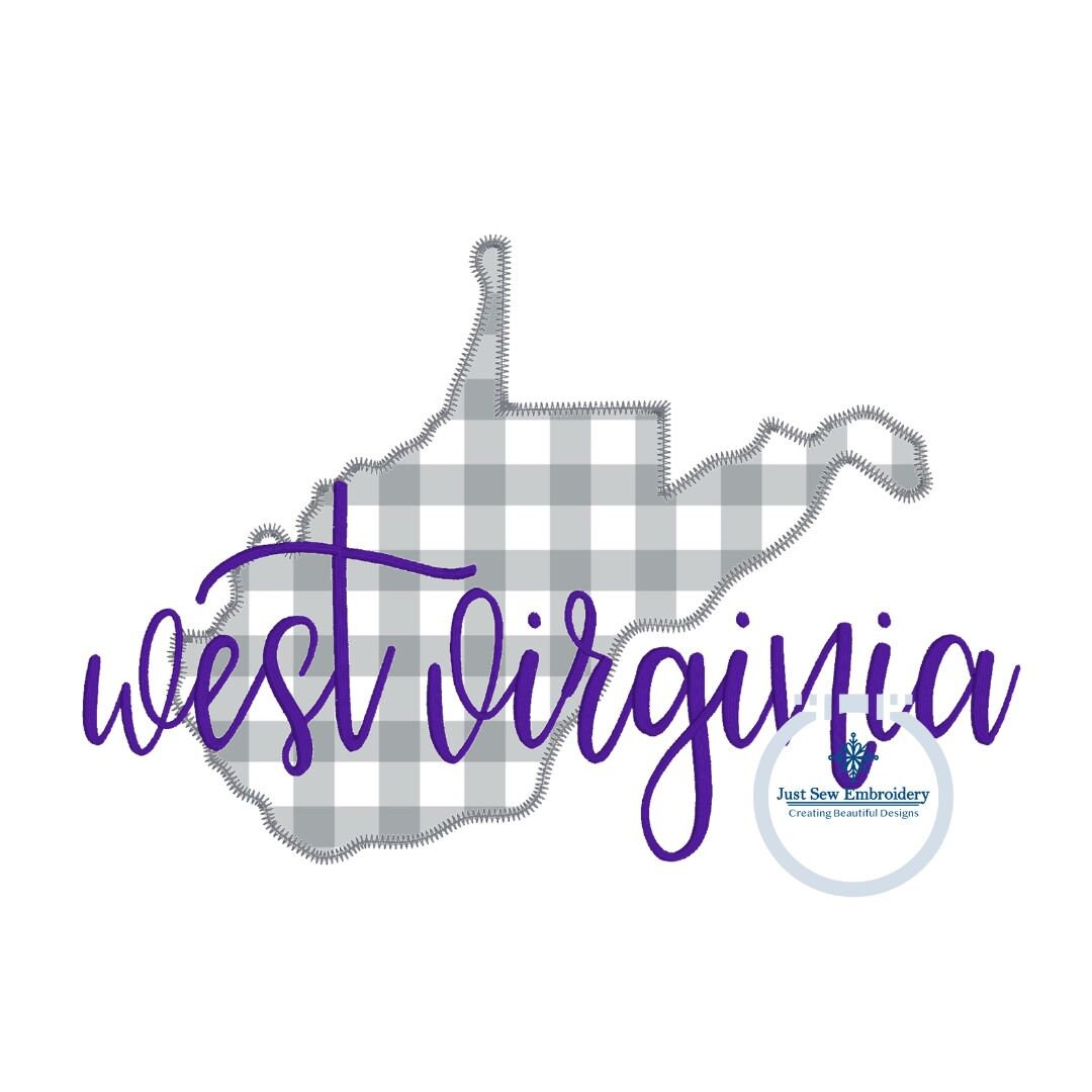 WV State State Applique Embroidery Script Overlay Zigzag Edge West ...