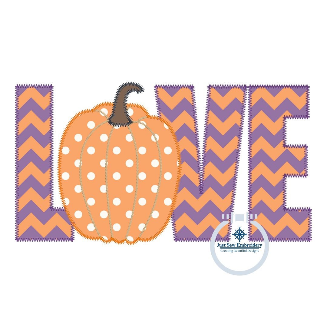 LOVE Pumpkin Zigzag Applique Machine Embroidery Design 8x12 Hoop Fall ...
