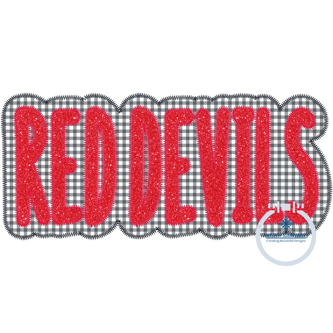 Red Devils Applique Embroidery Two Layer Zigzag Machine Design Three Sizes 8x8, 6x10, 8x12 Hoop ...