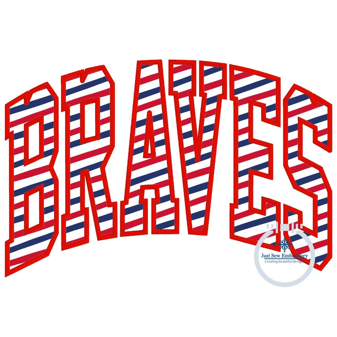 Braves Arched Satin Applique Embroidery Varsity Font Design Machine ...