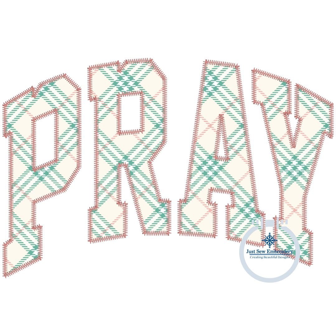 PRAY Arched Zigzag Applique Embroidery Design Five Sizes 5x7, 8x8, 6x10 ...