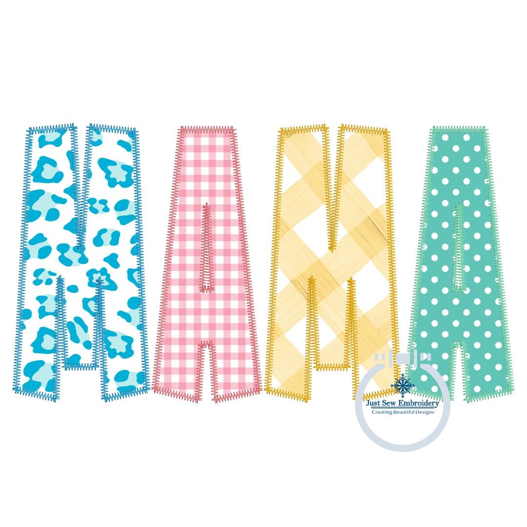 MAMA Tall Block Applique Embroidery Design Multicolor Zigzag Edge ...