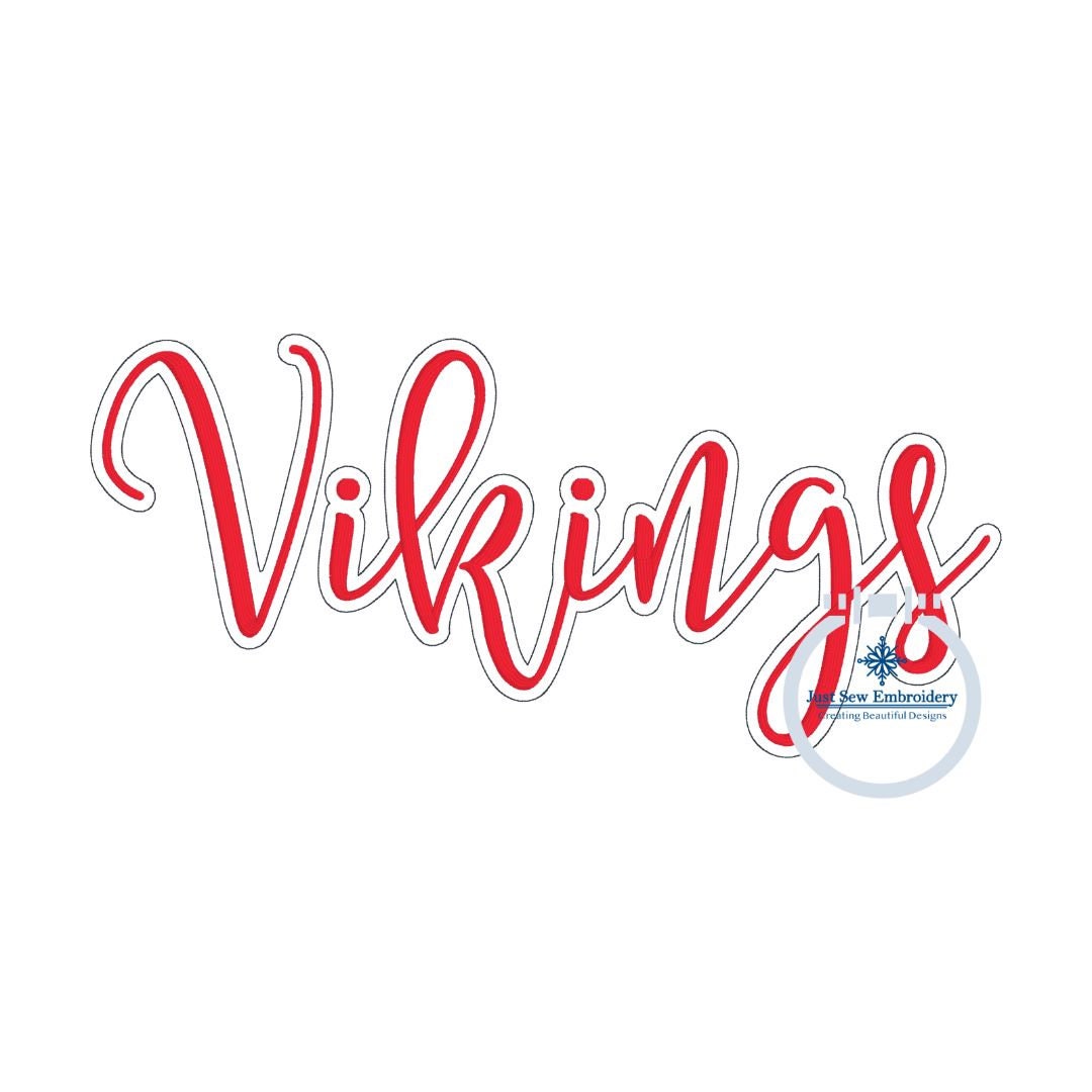 Vikings Embroidered Script Satin Stitch With Bean Stitch Outline Design ...