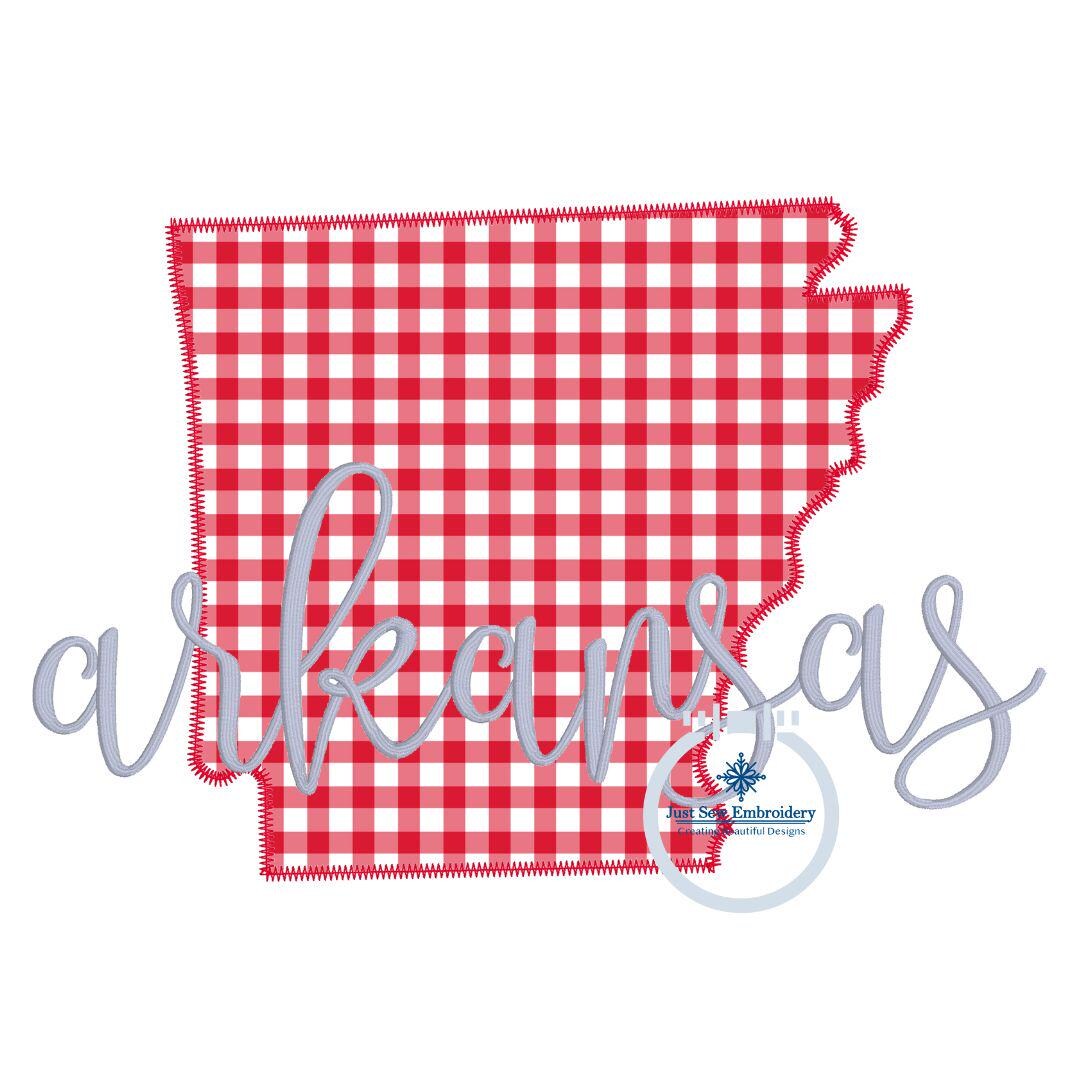 Arkansas Applique Embroidery With Script Satin Stitch Overlap Design ...
