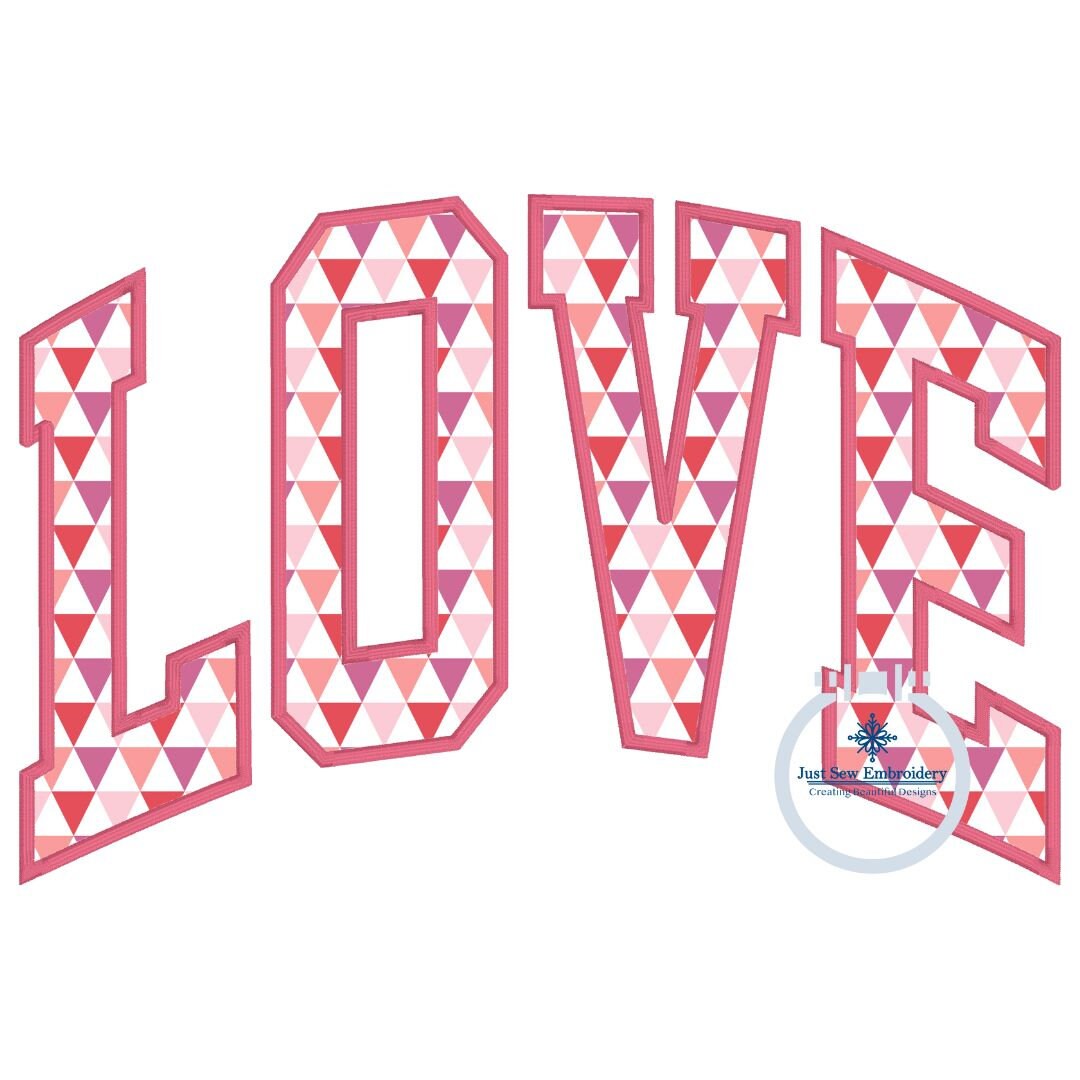 LOVE Arched Applique Embroidery Design Satin Edge Stitch Valentine's ...