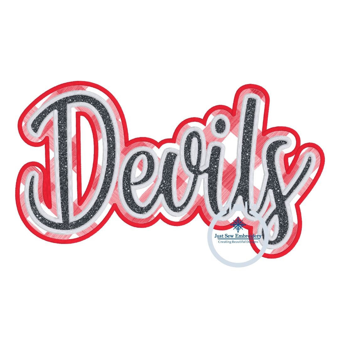 DEVILS Two Layer Script Applique Embroidery Design Machine Embroidery Satin Edge Three Sizes ...