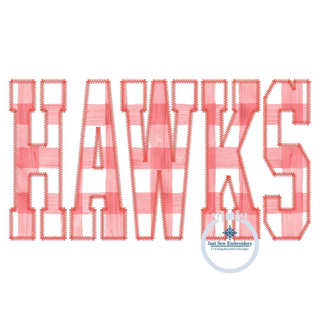 HAWKS Varsity Zigzag Applique Embroidery Design Six Sizes 7 Inches - 12 ...