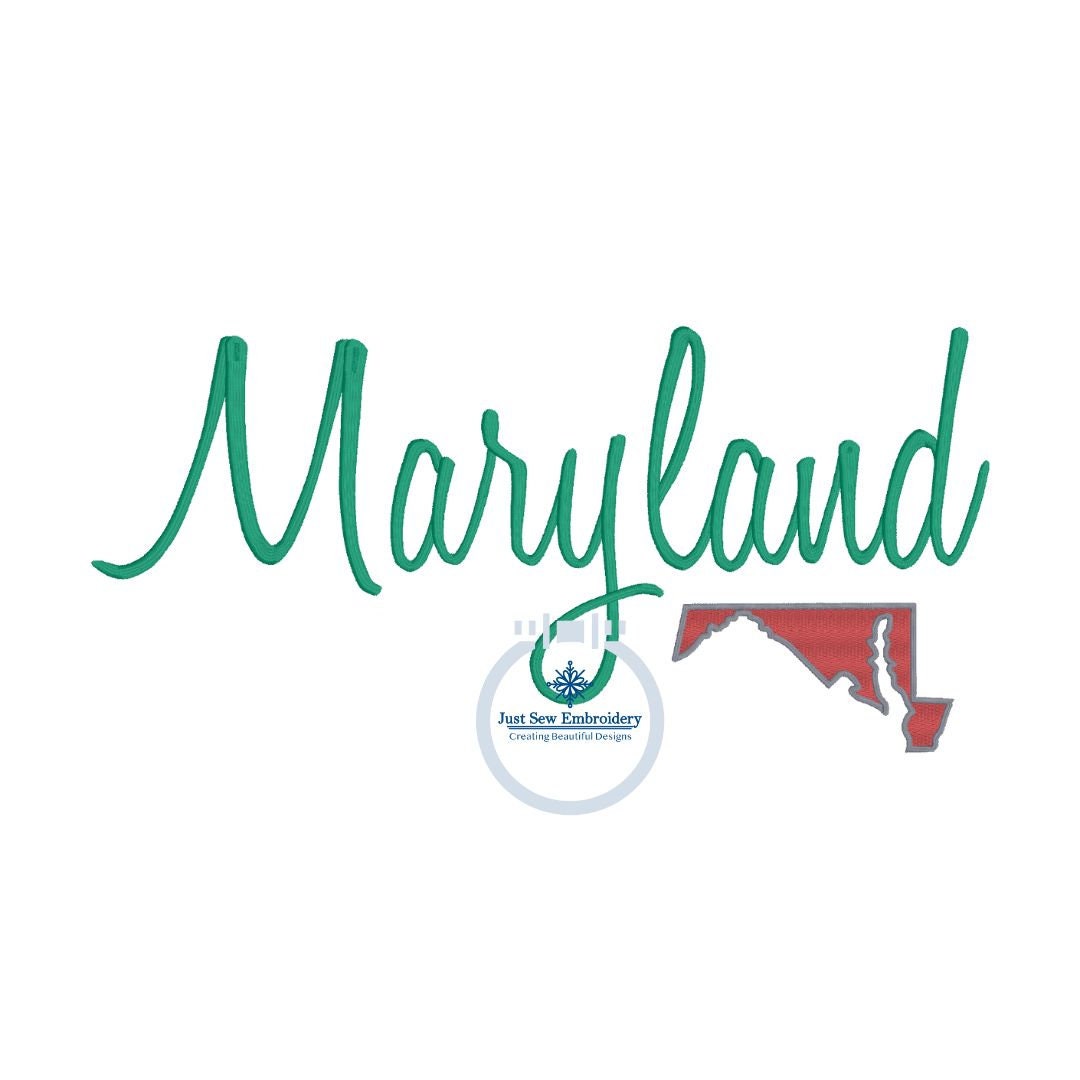 Maryland Embroidered Script Satin Stitch With Fill Stitch State MD Five ...
