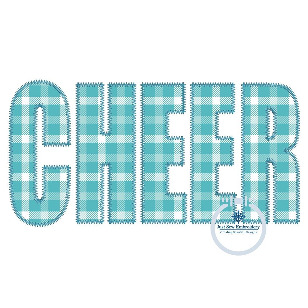 Cheer Block Applique Embroidery Design Zigzag Edge Four Sizes 5x7, 8x8 ...