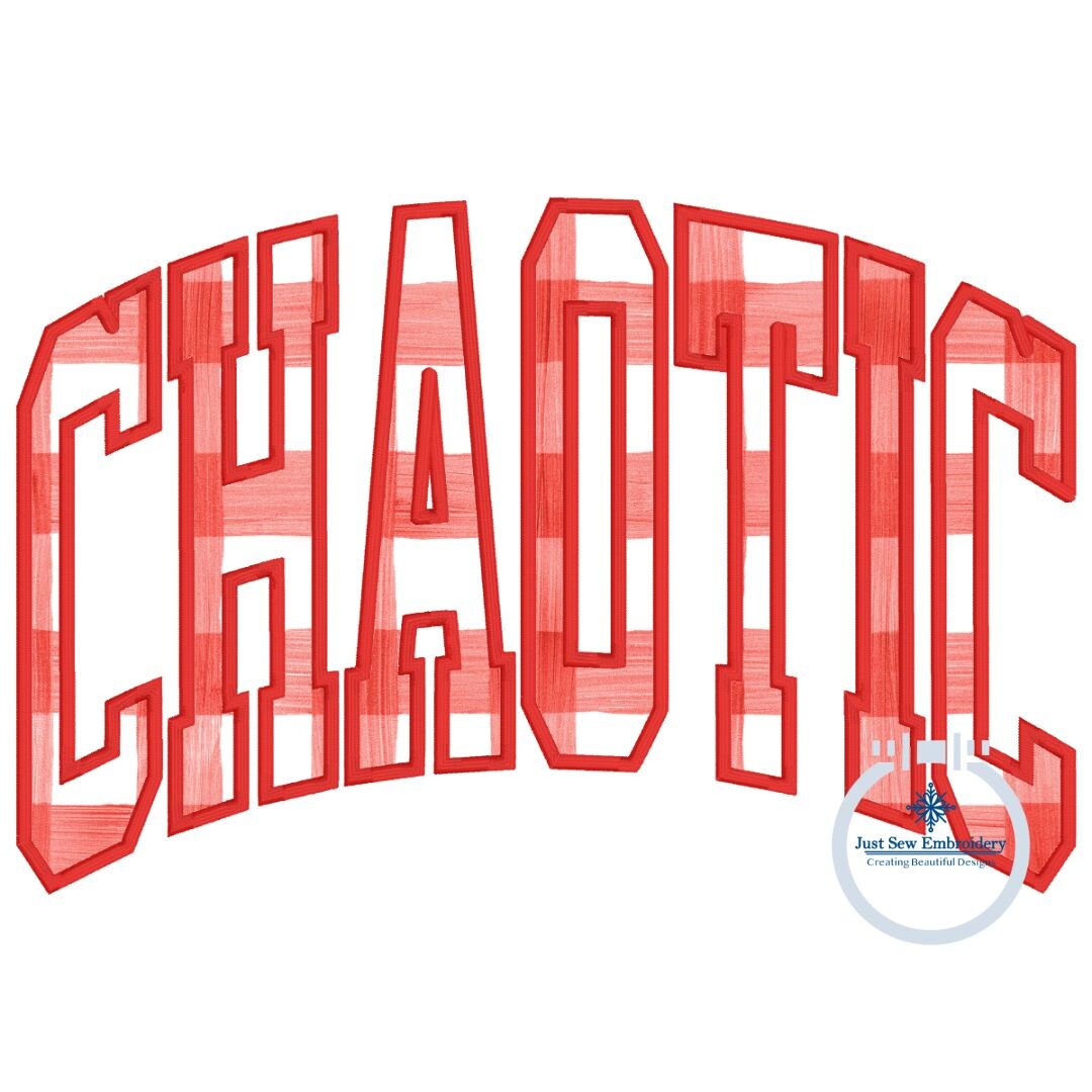 CHAOTIC Arched Satin Applique Embroidery Design Academic Font Three ...