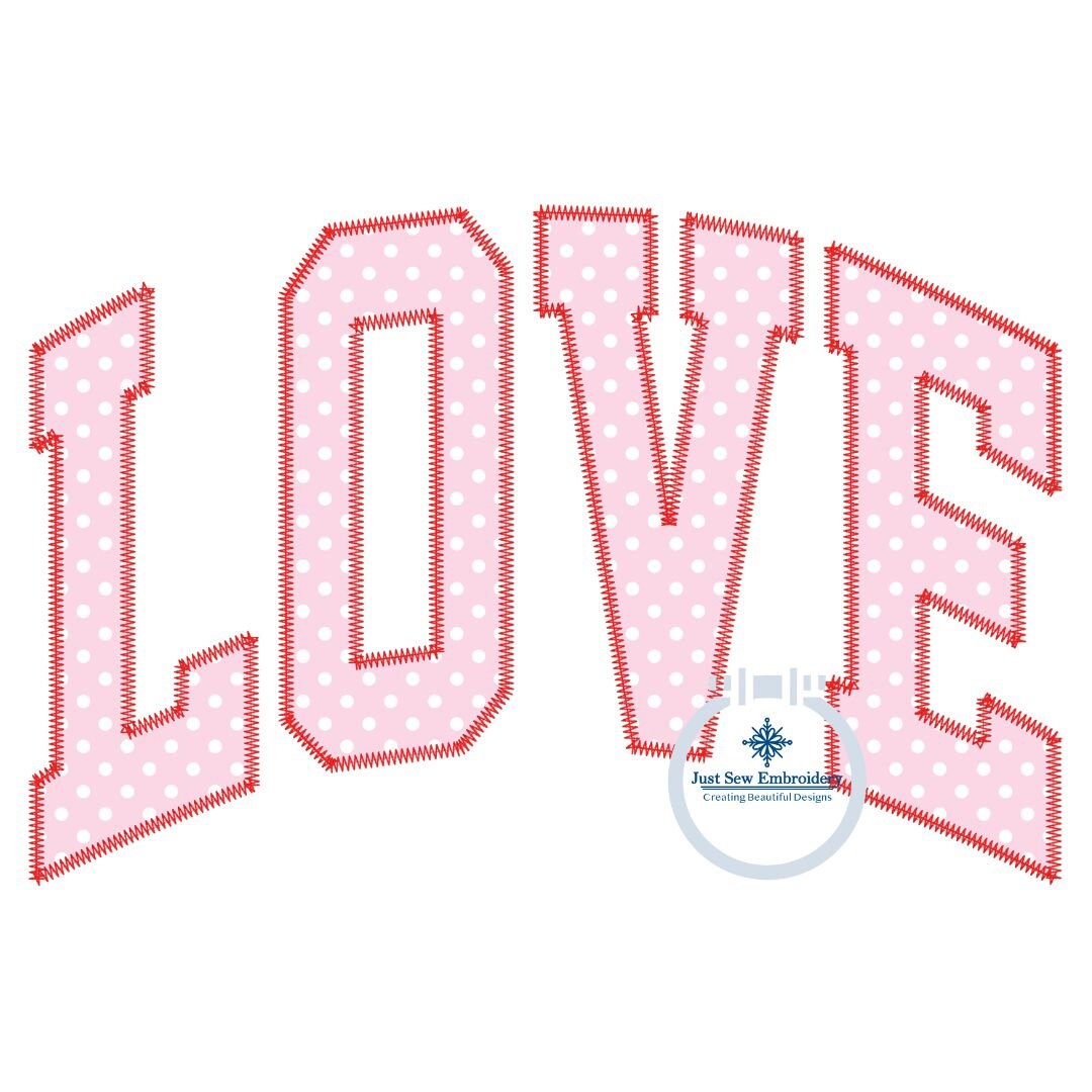 LOVE Arched Applique Embroidery Design Zigzag Edge Stitch Valentine's ...