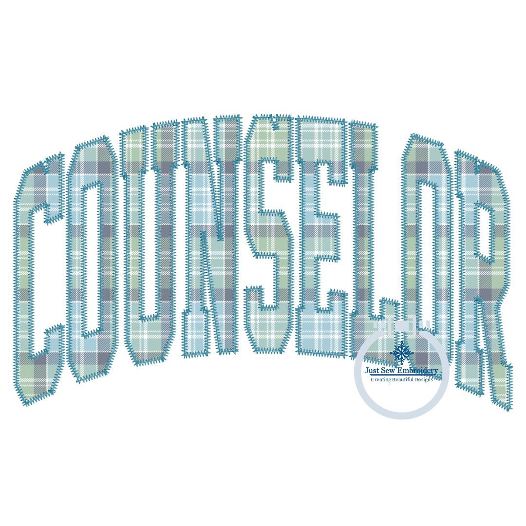 Counselor Arched Zigzag Applique Embroidery Design Four Sizes 5x7, 8x8 ...