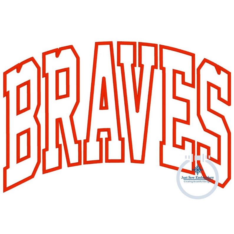 Braves Arched Satin Applique Embroidery Varsity Font Design Machine ...