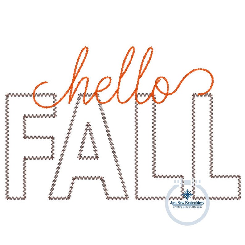 Hello FALL Zigzag Applique Machine Embroidery Design Four Sizes 5x7 ...