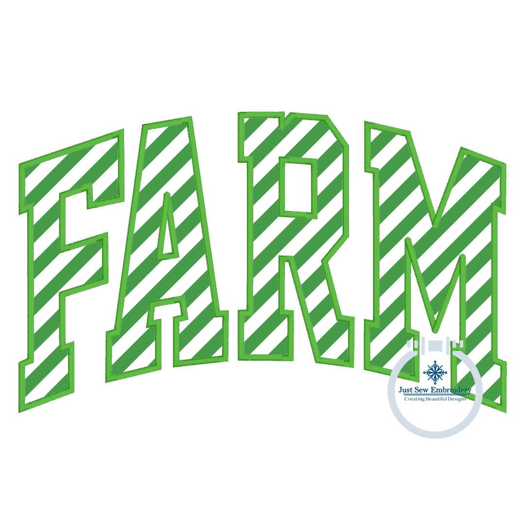 FARM Applique Embroidery Arched Design Academic Font Satin Edge Stitch ...