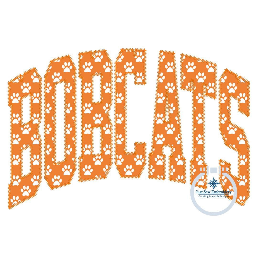 BOBCATS Arched Zigzag Applique Embroidery Design Machine Embroidery Five Sizes 5x7, 8x8, 6x10 ...