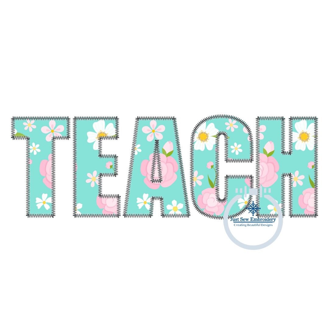 TEACH Block Zigzag Applique Embroidery Teacher Design Four Sizes 5x7 ...