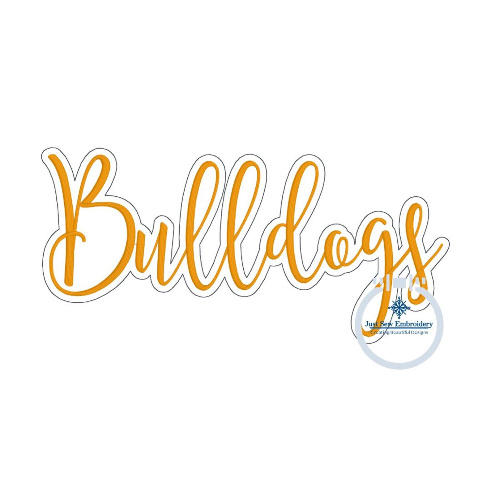 BULLDOGS Script Embroidery With Bean Stitch Outline Satin Stitch Four ...