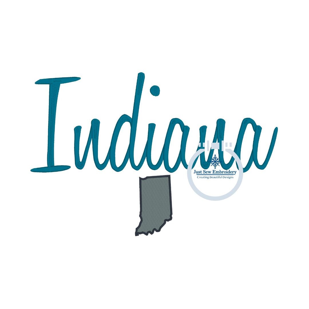 Indiana Script With State Embroidery Design IN Satin Stitch With Fill ...