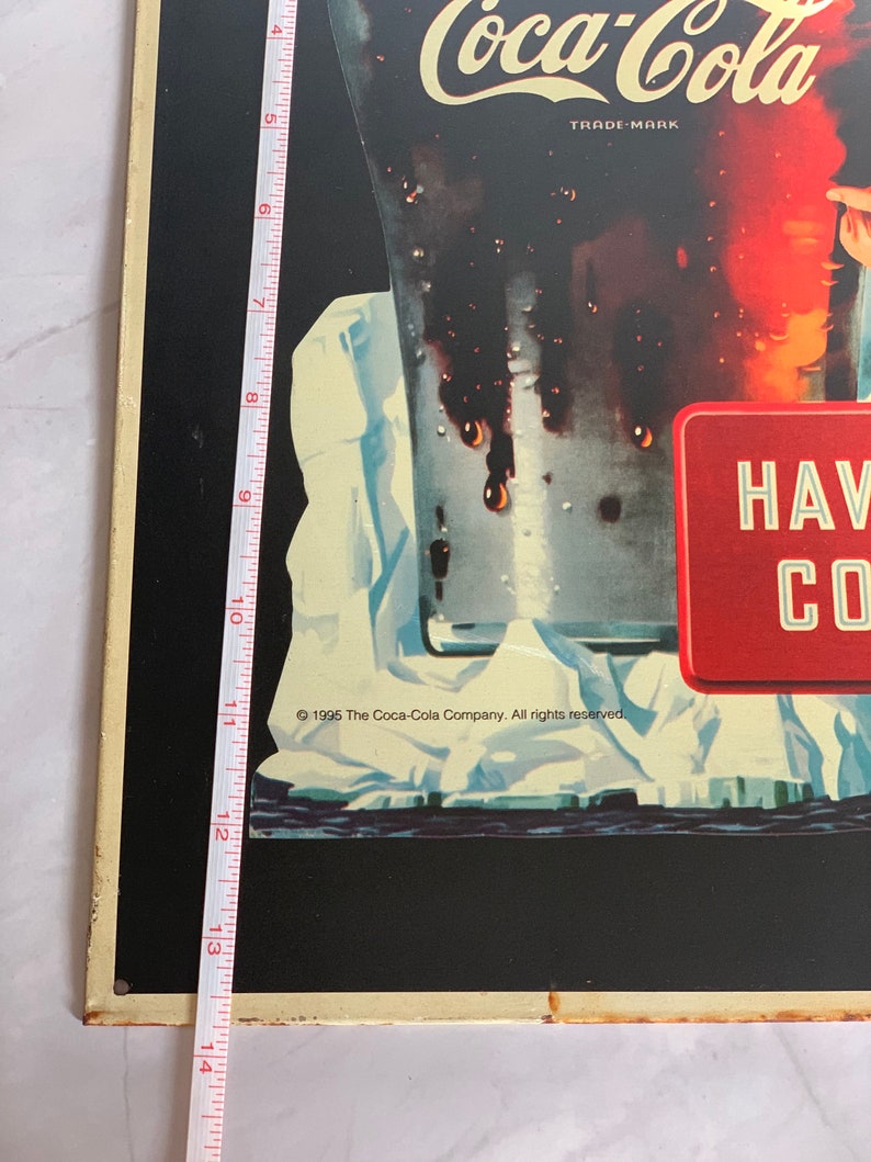 VINTAGE Metal Coca Cola Sign 1995 Have a Coke Elf Boy Advertisement ...