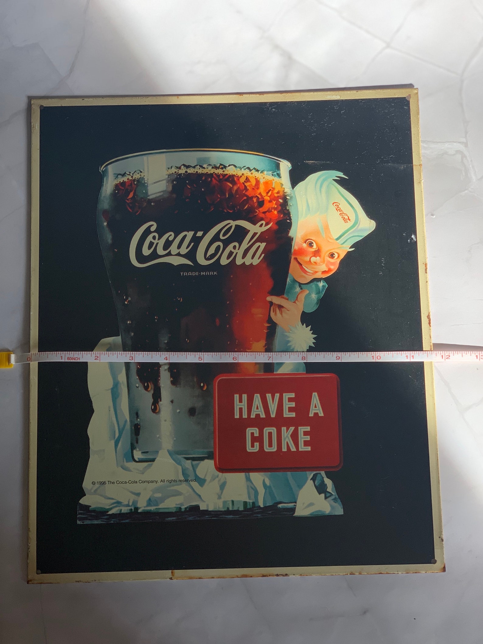VINTAGE Metal Coca Cola Sign 1995 Have a Coke Elf Boy Advertisement ...