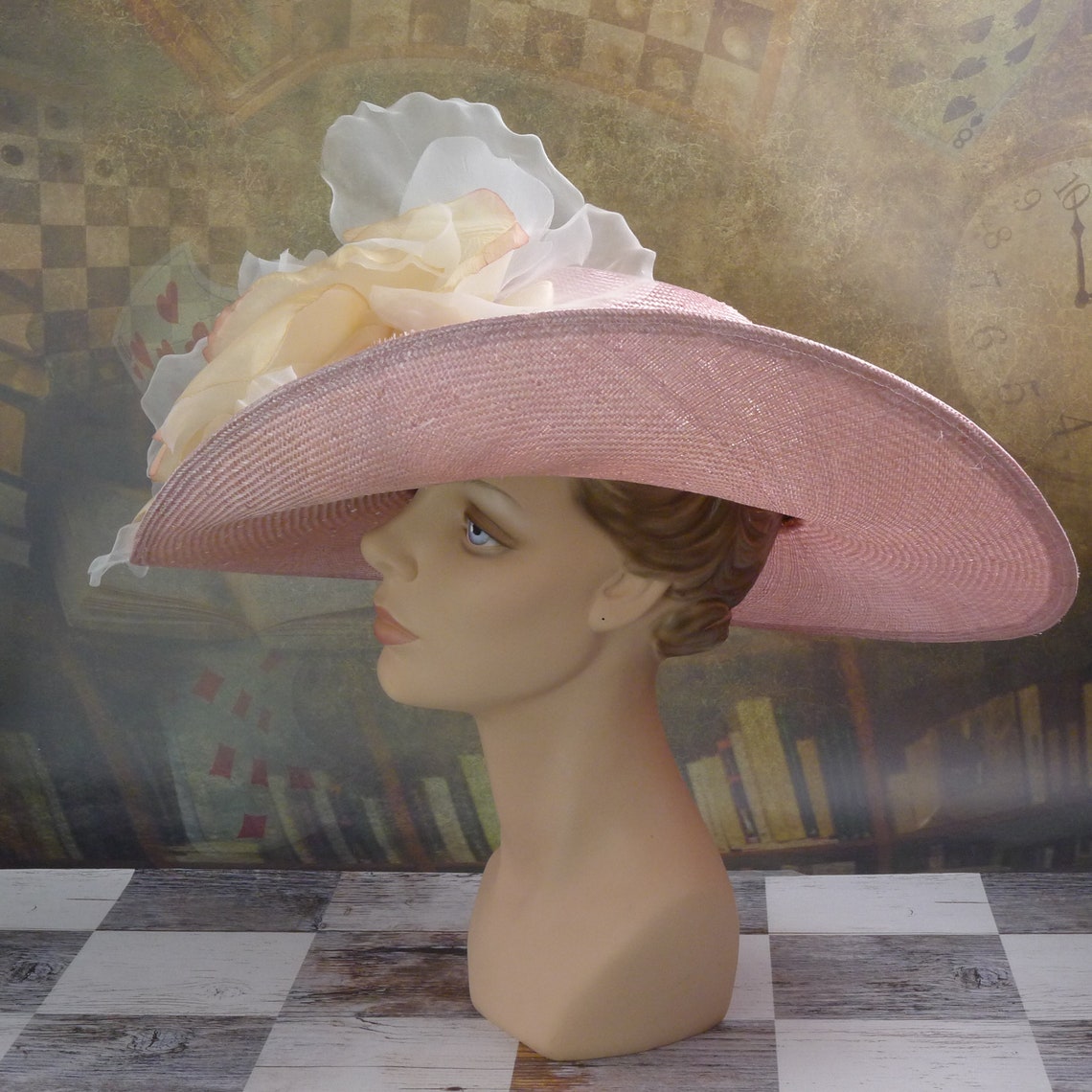 Garden Party Portrait Hat in Pink With Dramatic Champagne Rose - Etsy