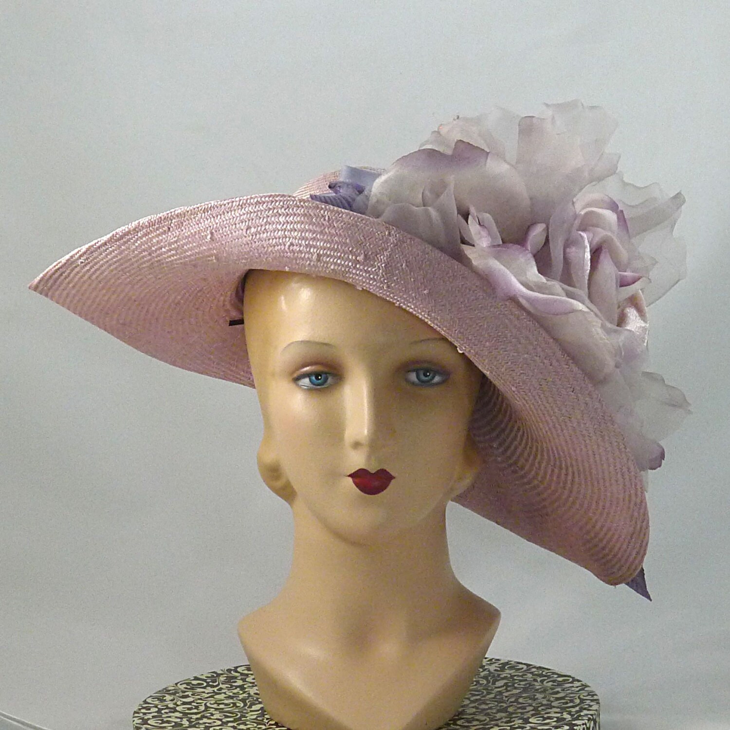 Opening Day Special Occasion Hat Pink straw with Lavender | Etsy