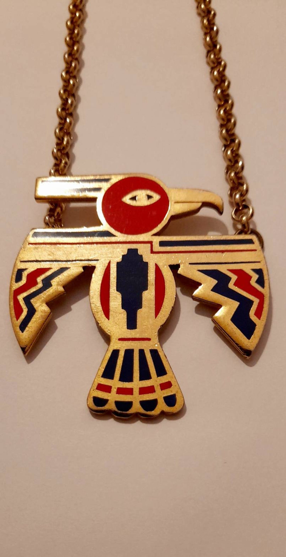Stylized Enamelled Thunderbird Necklace - Etsy