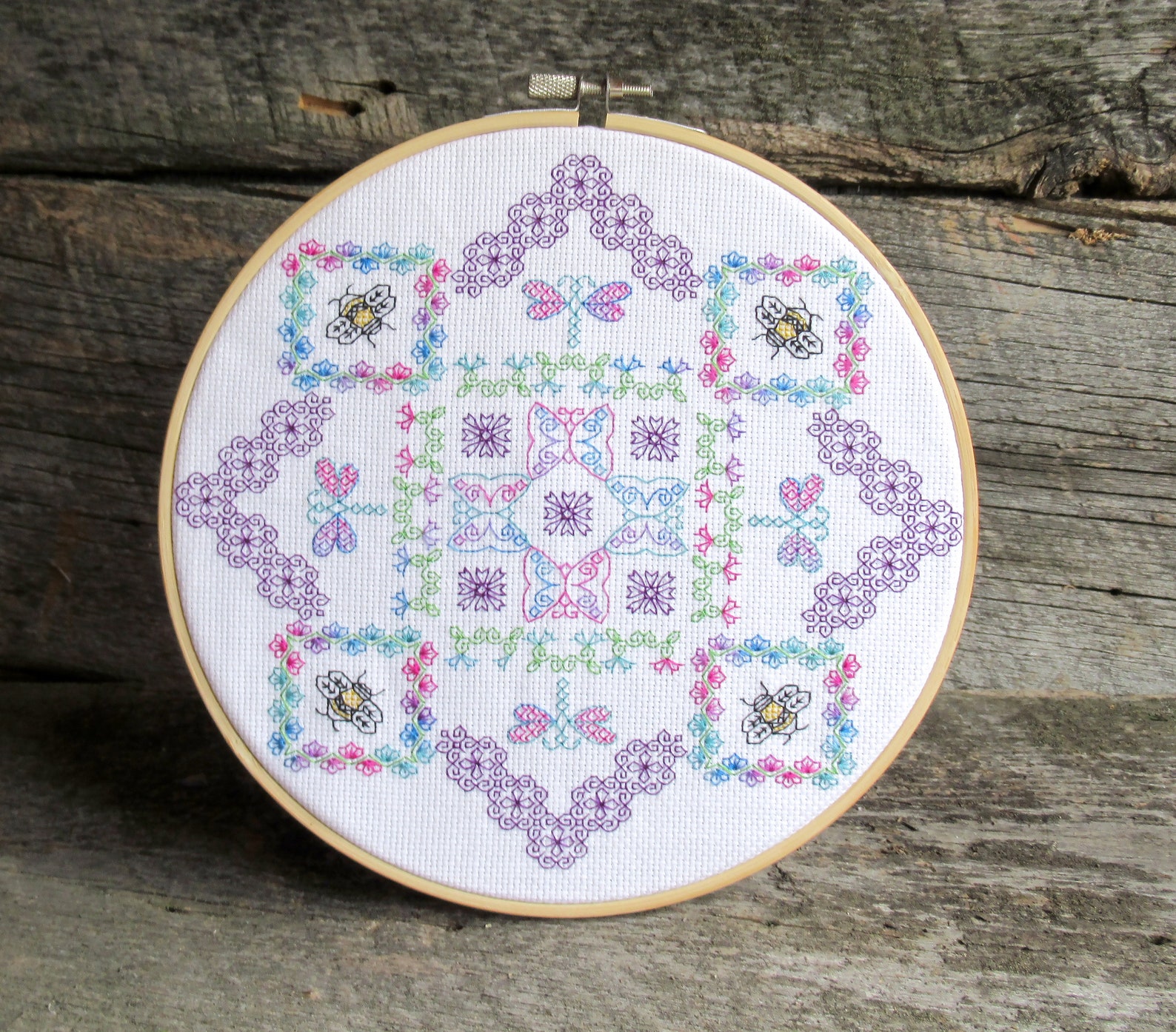 Blackwork Garden Mandela Flutterby Garden Bumble Bee | Etsy