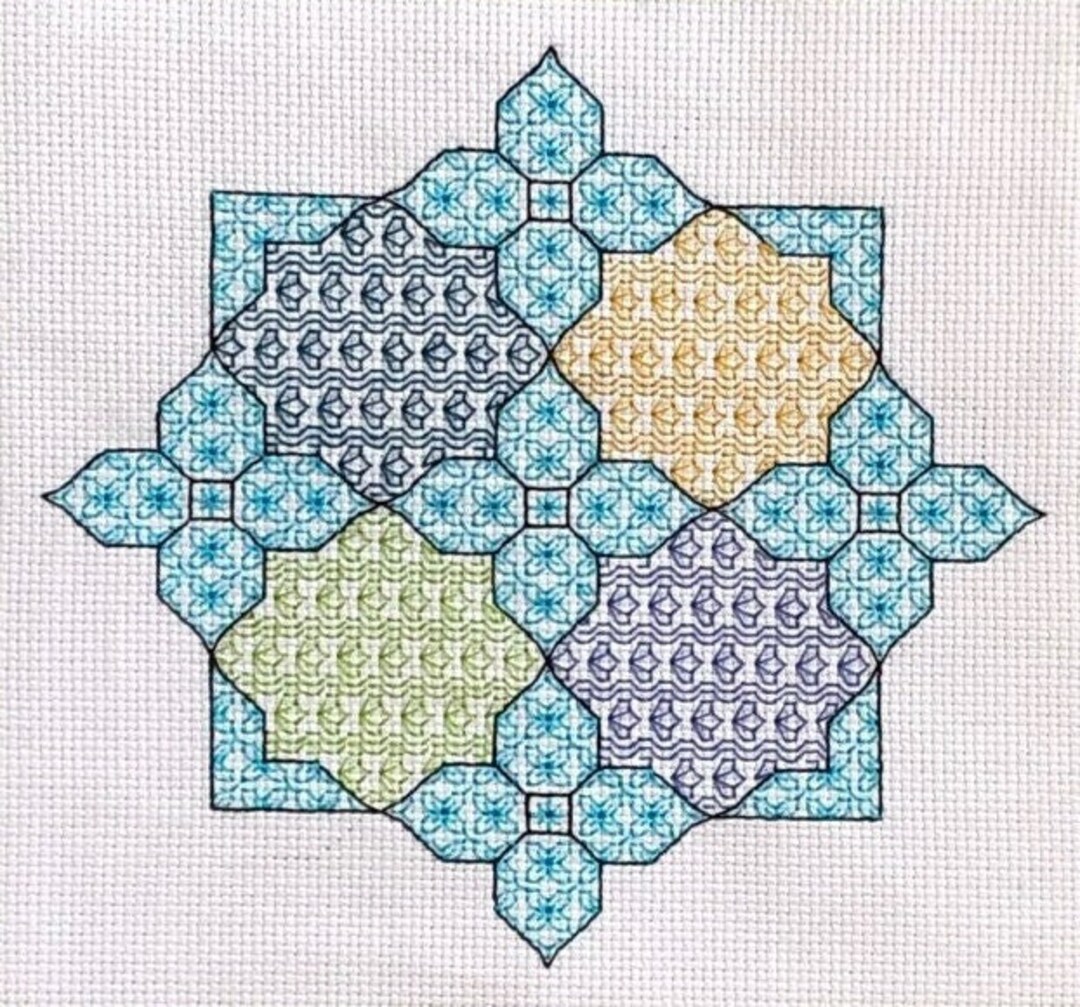 Patchwork Florals Blackwork Embroidery Mini Sampler | PDF Pattern. - Etsy