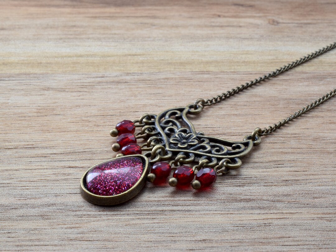 Gothic Necklace Dark Red Pendant Necklace Victorian Style - Etsy