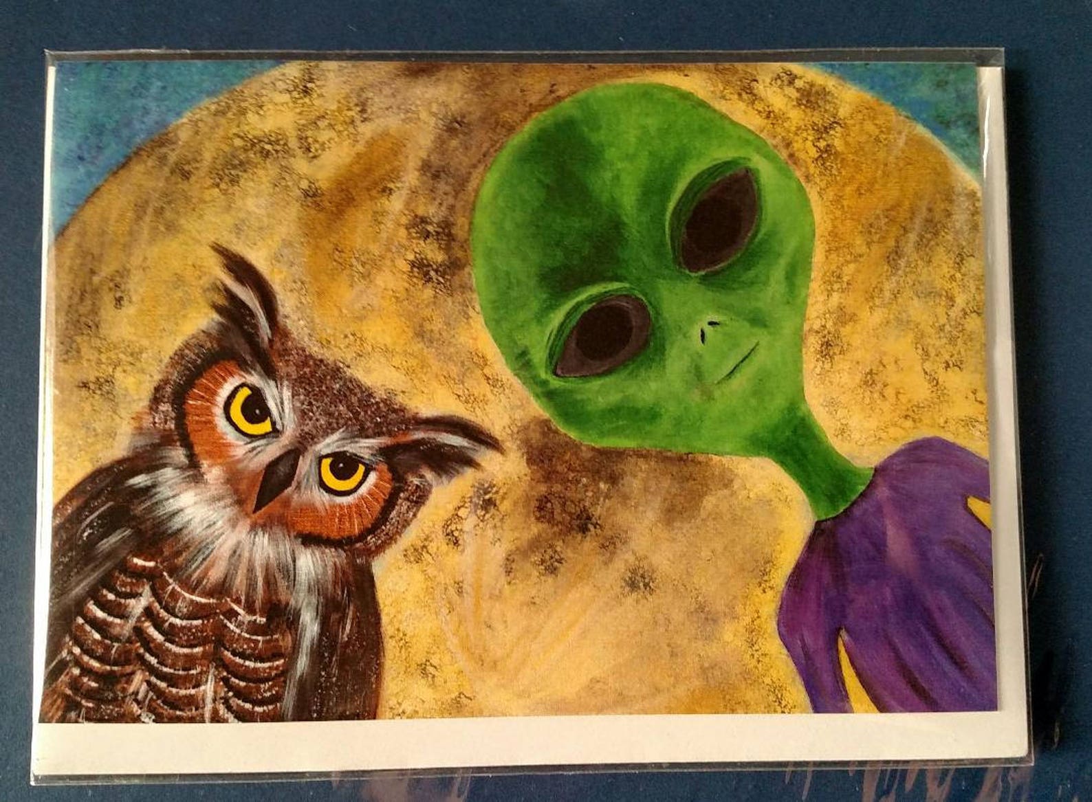 Owl & Alien blank greeting card w/ envelope owl card scifi | Etsy