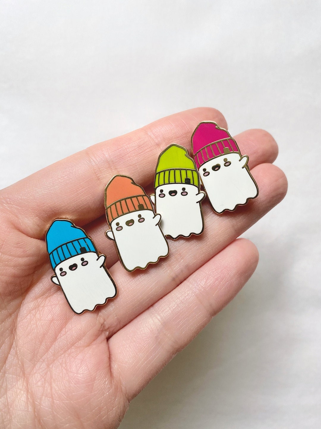 Tiny Ghost Enamel Pin: Gold, Colorful Beanie - 1 Inch - Etsy
