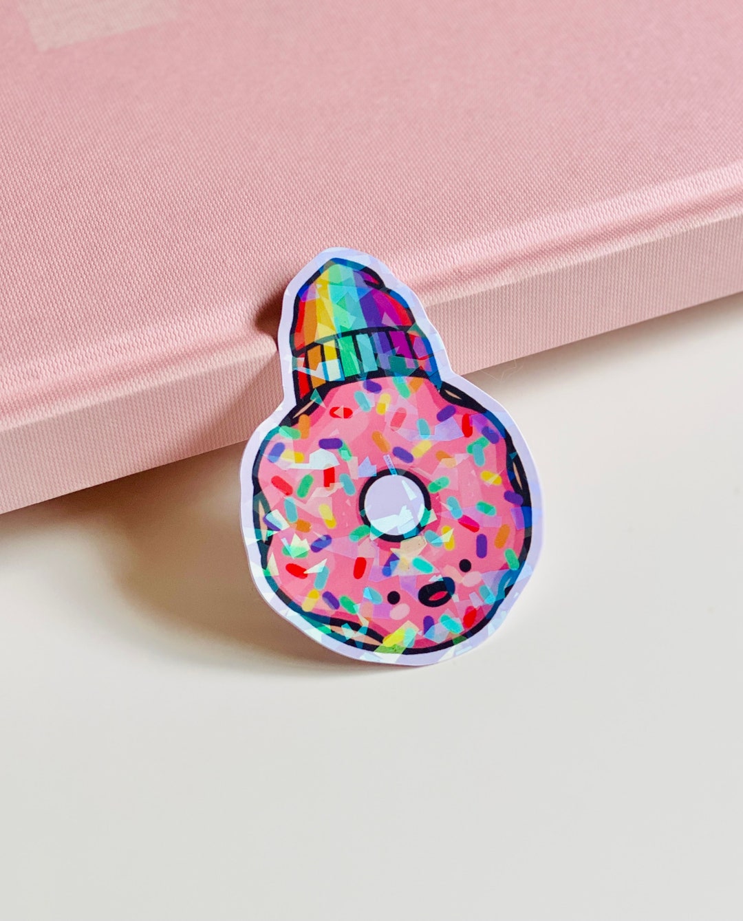 Holographic Donut Beanie Sticker: Broken Glass Vinyl Decal - Etsy