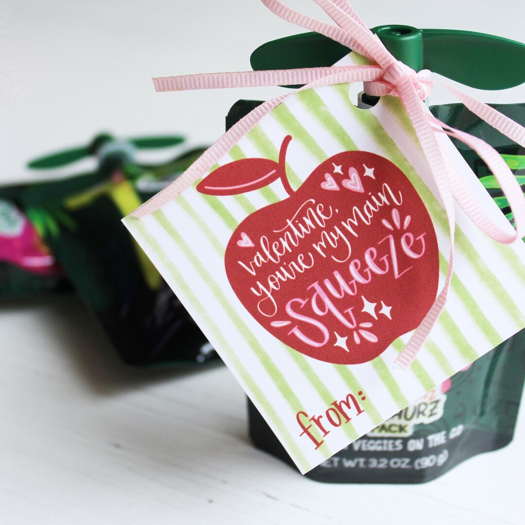 Kids Applesauce Pouch Valentines for Class | Printable Unique Hand ...