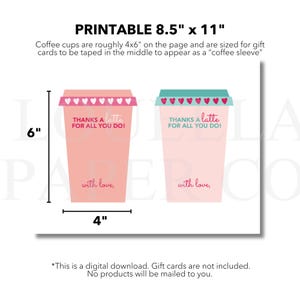 Thanks a Latte Printable Cards for Coffee Gift Card Holders | Thank You ...