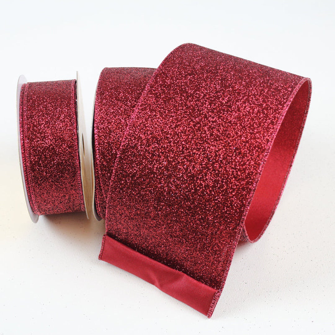 Red Glittered Wire Edge Ribbon, Farrisilk Ribbon, 1 1/2", Christmas ...