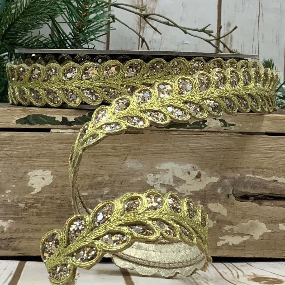 Gold Thread Silver Glittered Leaf Metallic Wire Edge Garland 1 X 10 Yds ...