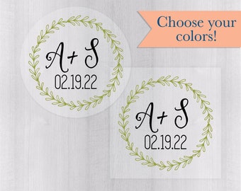 Initials Wreath Wedding Sticker Personalized Wedding | Etsy